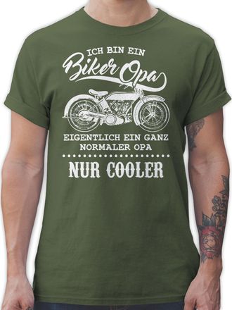 Shirtracer T-Shirt Herren - Geschenke - Ich Bin EIN Biker Opa Motorrad Opi - XL - Army Gr&uuml;n - spr&uuml;che Tshirt gro&szlig;eltern Geschenk batertag Grandfather Shirt mit f