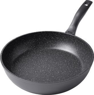 STONELINE Made in Germany Schmorpfanne 28 cm, hoher Rand, Induktion, hohe Pfanne für öl- und fettfreies Braten, antihaft beschichtet mit echten Steinpartikeln, 