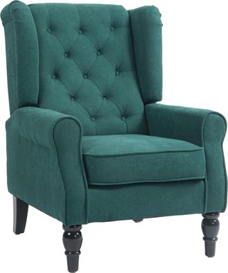 HOMCOM Sessel Ohrensessel mit Armlehnen, Loungesessel mit Kissen, Tufting, hoher R&uuml;ckenlehne Armlehnensessel mit Holzbeine, Relaxsessel f&uuml;r Wohnzimmer, Schla