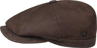 Lierys Casquette en Cuir Nappa Wax Homme - Made in Italy Gavroche pour lhiver avec Visiere, Doublure Hiver Automne-Hiver - 54 cm Marron Fonce