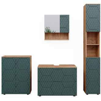 Vicco Ensemble de meubles de salle de bain Irma, Vert, 4 pi&egrave;ces, avec armoire &agrave; tiroirs et armoire middle