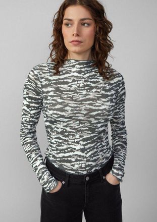 QS by s.Oliver Langarmshirt T-Shirt Leicht transparentes Longsleeve mit All-over-Print