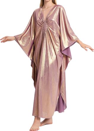 Bsubseach Kaftan Kleider f&uuml;r Frauen Glitzer Batwing &Auml;rmel Cover Up Strand Maxi Kleid Loungewear Golden