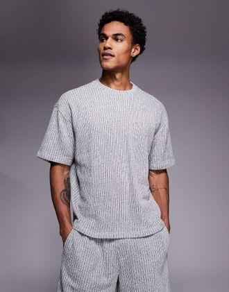 Good For Nothing T-shirt densemble oversize coupe carr&eacute;e en maille ray&eacute;e - Gris