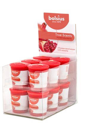 Bolsius Bolsius True Scents Mocko Votiv, 24 Mockelkerzen - Granatapfelduft, Farbe Rot - Lange Lebensdauer von 15 Stunden - Dekorative Kerzen - nat&uuml;rlicher Ext