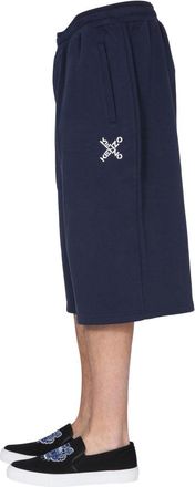 Kenzo Cotton-Blend Jogger Shorts - Blue