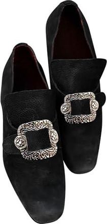 Generic Mocassins vintage à boucle pour homme - Bout carré - Style baroque - Avec accents métalliques décoratifs - Design à enfiler - Doublure douce - Chaussu