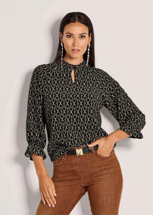 Madeleine Langarmbluse Elegante Viskosebluse mit Grafik-Print Druckbluse mit Stehkragen und 3/4-&Auml;rmeln
