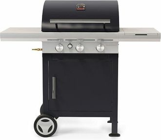 Barbecook Barbecue &agrave; gaz 3 feux - Puissance 11,4 kW - Grilles en fonte 3x (21x42)cm - Thermom&egrave;tre int&eacute;gr&eacute; - Pour 10 personnes - Taille L133 x l 57 x H115 cm