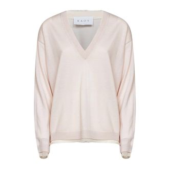 Kaos Kaos - Pull en maille &agrave; col en V - Femme - Pulls - Beige - Taille: 40 FR