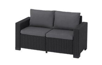 Allibert by Keter Gartenlounge Sofa California 2-Sitzer, graphit/cool grey, inkl. Sitz- und R&uuml;ckenkissen, Kunststoff, runde Rattanoptik, 141x68x72 cm