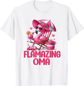 BDAZ Flamazing Oma Pink Flamingo Tropical Beach Scene Damen T-Shirt