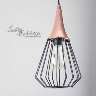 Licht-Erlebnisse Pendelleuchte Schwarz Kupfer E27 Metall Vintage H&auml;ngelampe