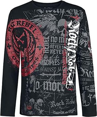 Rock Rebel by EMP Homme T-Shirt Noir à Manches Longues avec imprimé sur Tout la Surface 4XL