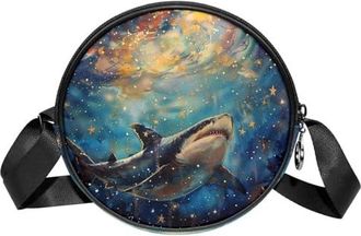 Generic Sac &agrave; bandouli&egrave;re rond pour femme, motif ciel &eacute;toil&eacute;, petit sac &agrave; bandouli&egrave;re avec fermeture &eacute;clair, bretelles r&eacute;glables, sac &agrave; main rond d&eacute;contract&eacute; 
