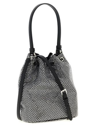 Prada Crystal Satin Bucket Bag - Black