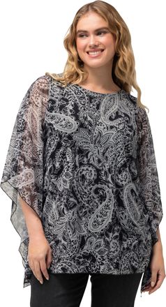 Ulla Popken Damen Bluse, Mesh Überwurf, V-Ausschnitt, Schwarz, 50-52 EU