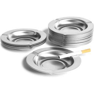 Juvale 24er-Pack Edelstahl Aschenbecher Metall Aschenbecher Set für Zigaretten, Zigarren, ideal für den Innenbereich, Terrasse im Freien, langlebig (rund, si