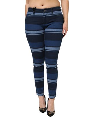 Dolce & Gabbana Womens Blue Striped Cotton Stretch Denim Jeans Clothing