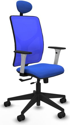 Piqueras y Crespo B&uuml;rostuhl mit wei&szlig;en und schwarzen Armlehnen, h&ouml;henverstellbare Lendenwirbelst&uuml;tze und festes Kopfteil, ausgestattet mit Syncro/Traslack. Blau/Blau