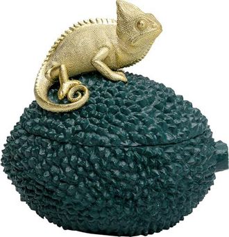Kare Design Design Bo&icirc;te D&eacute;corative Cam&eacute;l&eacute;on, Vert, Or, Objet D&eacute;coratif, Bo&icirc;te de Rangement, Motif Cam&eacute;l&eacute;on, Flair Tropical, Ronde, 20 x 20 x 16 cm (H x L x P)