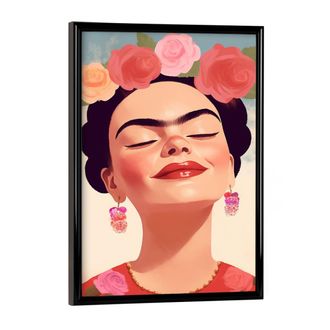 artboxONE Poster mit schwarzem Rahmen 18x13 cm Natur Happy Frida - Bild Bild Frida Kahlo Blumen bunt