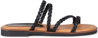 miMaO Sandales plates en cuir tress&eacute; Noir, EU 38
