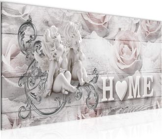 Runa Art Wandbild Home Holz 1 Teilig 100 x 40 cm Modern Bild auf Vlies Leinwand Engel Wohnzimmer Grau Rosa 026112b