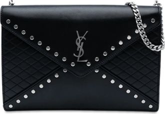 Saint Laurent Hobo Bags - Quilted Lambskin Studded Monogram Gaby Shoulder Ba - Gr. unisize - in Schwarz - für Damen