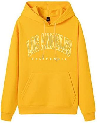 Generic Sweat à capuche Los Angeles uni vintage Los Angeles California pour femme, coupe ample, cordon de serrage avec poche, imprimé lettres, hauts personnal