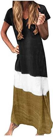 FNKDOR AMDOLE Robe avec poches longue courte col bloc couleur robe quotidienne ample femme V manches plus tie-dye taille robe &agrave; manches courtes robe t-shirt,