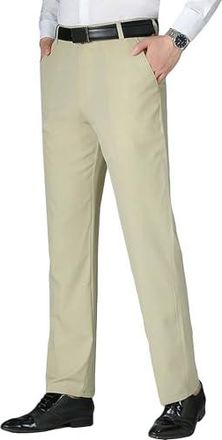 Generic Pantalon stretch &agrave; coupe ajust&eacute;e et infroissable pour homme Coupe ajust&eacute;e Pantalon habill&eacute; moderne, kaki, 46