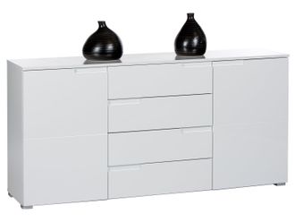 M&ouml;belando Sideboard Standschrank Anrichte Kommode Highboard Beistellkommode Suzette I Wei&szlig;/Wei&szlig;-Hochglanz