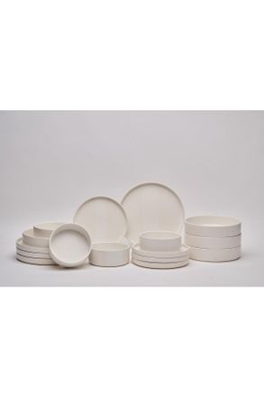 Novel Kombiservice Kyoto striscia, Wei&szlig;, Keramik, 16-teilig, Streifen, 650 ml, Lfgb, lebensmittelecht, Essen & Trinken, Geschirr, Geschirr-Sets, Kombiservic