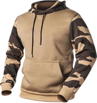 Generic Sweat Shirt à Capuche pour Homme, en Polaire, Manches Longues, Style Militaire, Coloris contrastés, avec Kangourou