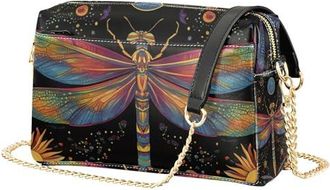 Mnsruu Sacs à bandoulière en cuir pour femme, motif mandala arc-en-ciel, libellule, soleil, sac à main