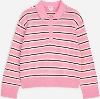 Arket Gestrickter Polopullover Mit Streifen -Rosa