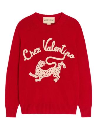 Valentino Garavani maille &agrave; broderies en laine - Rouge