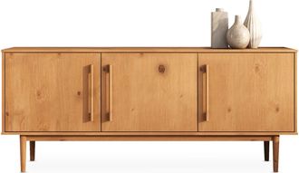 IDIMEX Sideboard TECCA mit 3 Türen aus Massivholz, Eiche Farben - Wohnzimmermöbel im Mid Century-Style mit verstellbaren Einlegeböden und hohen Füßen
