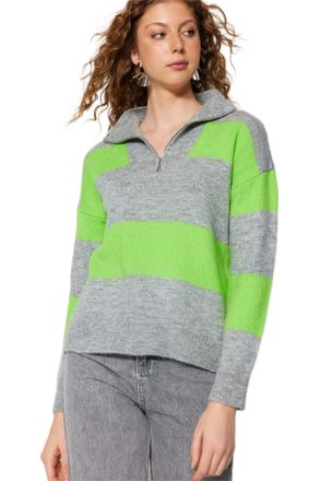 Trendyol Damen Oversize Basic Standing Collar Knitwear Sweater Pullover, Grey