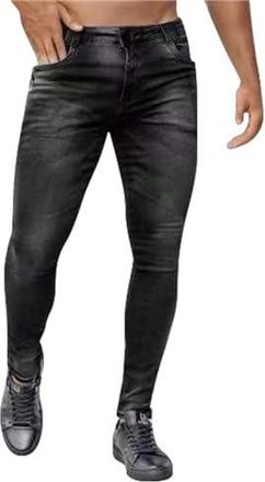 Generic Jean en denim extensible doux pour homme avec poches, coupe confortable, style vintage, pour la plage et les activités de plein air, Noir, XXL