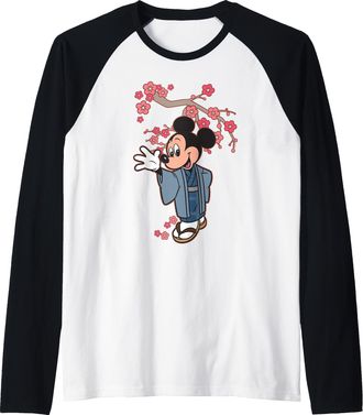 Disney Mickey Mouse in Kimono Cherry Blossoms Spring Sakura Raglan