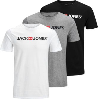 Jack & Jones Herren Shirts T-Shirts Logo Tee Crew Neck 3er Pack, Farbe:Mehrfarbig, Artikel:12137126 - Black/White/Light Grey Mel., Größe:2XL