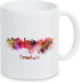 artboxONE Tasse Honolulu Skyline in Watercolor-b von Paul Rommer - Kaffeetasse Städte