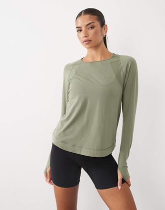 Sweaty Betty Mesh-Longsleeve-Oberteil in Dunkelgr&uuml;n