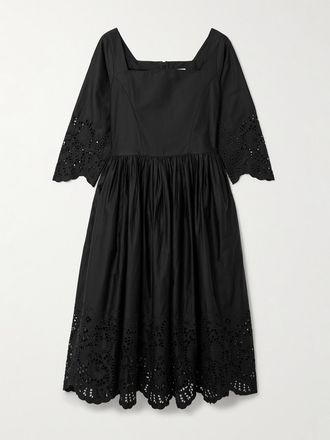 Thierry Colson Amalia Midikleid Aus Baumwollpopeline Mit Lochstickerei Und Falten - Schwarz