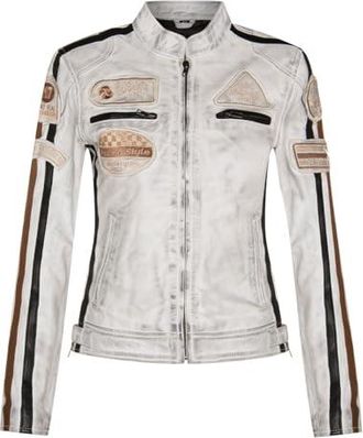 Infinity Leather Femmes Blanche cuir Décontracté Veste de moto de course avec badges