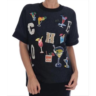Dolce & Gabbana Schwarzer Brokat Kristall Cocktail Pullover - - Tops - Damen - Schwarzk - XS