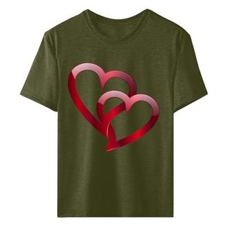 Generic T-shirt &agrave; manches courtes pour femme avec col rond et imprim&eacute; coeur rouge 2026, Vert, 3XL