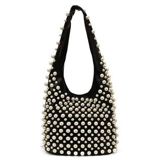Generic Sac &agrave; main en cuir synth&eacute;tique avec rivets pour femme et fille, sac fourre-tout &agrave; perles pour voyage, shopping, travail, usage quotidien, Noir, 8.27*4
